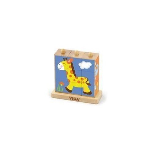 Drvene kocke (puzle) s postoljem divlje životinje 9 kom