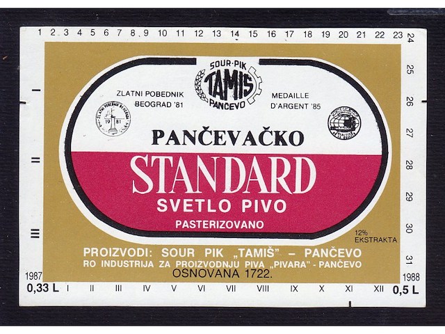 pancevacko STANDARD pivo ETIKETA 1988