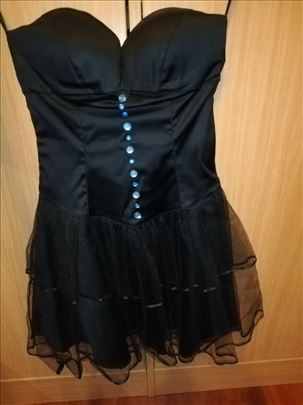 Crna haljina bez bretela sa cirkonima i korsetom