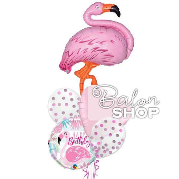 Flamingo Happy Birthday sa konfetama buket balona
