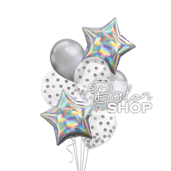 Hologaphic srebrni buket balona sa helijumom