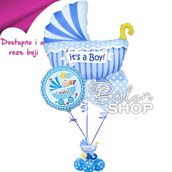 Kolica buket balona za rođenje bebe