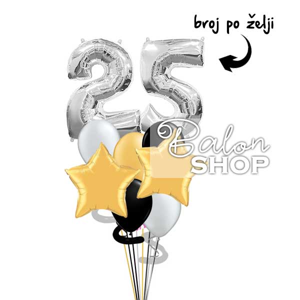 Rođendanski buket balona LUX sa brojem