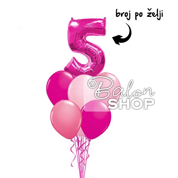 Rozi rođendanski buket balona sa brojem