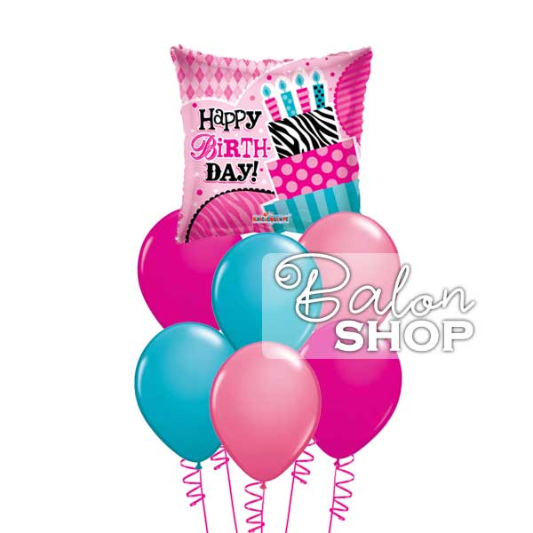 Tirkizno rozi buket balona Happy Birthday