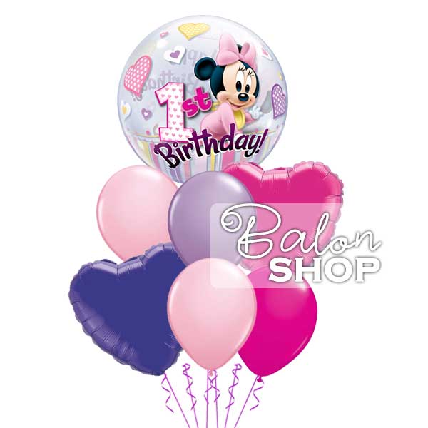 Roze & Ljubičasti baloni za 1. rođendan sa Minnie