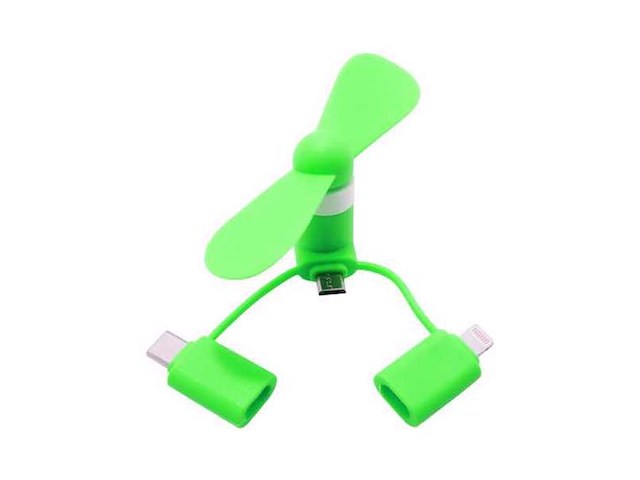 Ventilator za telefon 3in1 micro/lightning/type C zeleni