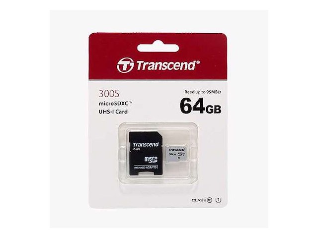 Memorijska kartica Transcend Micro SD 64GB Class 10 400x V1 + SD adapter