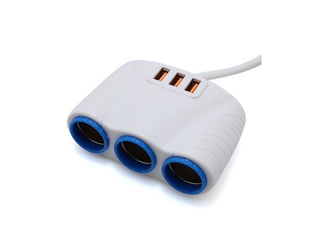 Produzni adapter za upaljac 521 sa 3 rupe+3XUSB beli