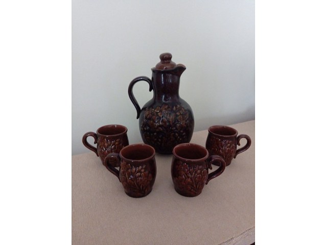 Set 4 Čaše i Bokal od Keramike Ruski iz 1970-ih
