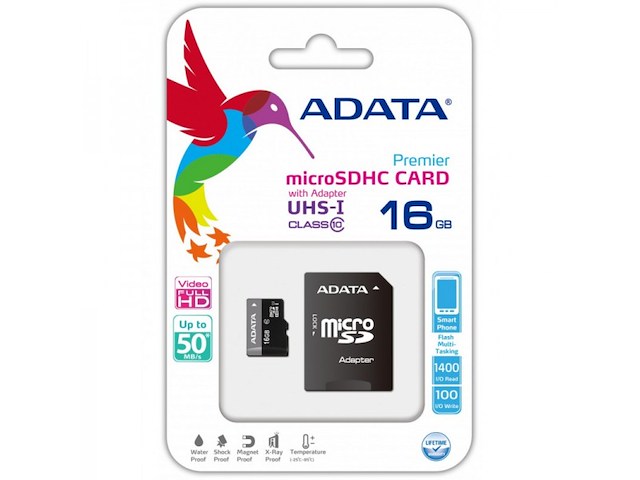 MICRO SD 16GB AData + SD adapter AUSDH16GUICL10-RA1