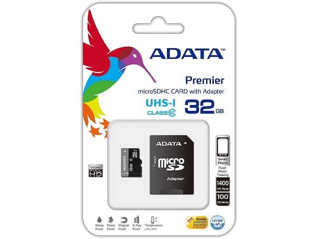 MICRO SD 32GB AData + SD adapter AUSDH32GUICL10-RA1