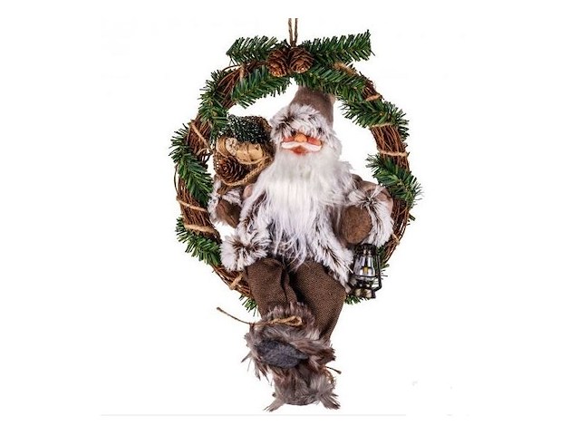 Novogodišnji ukrasni drveni venac - Deda Mraz 36cm