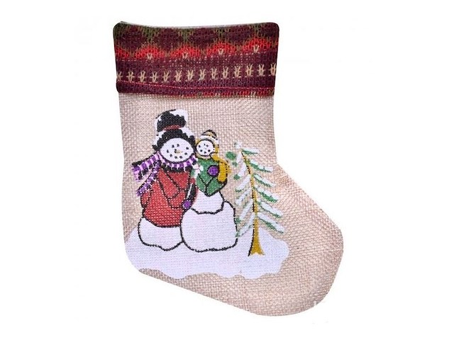 Ukrasna novogodišnja čarapa Sneško - 15 cm