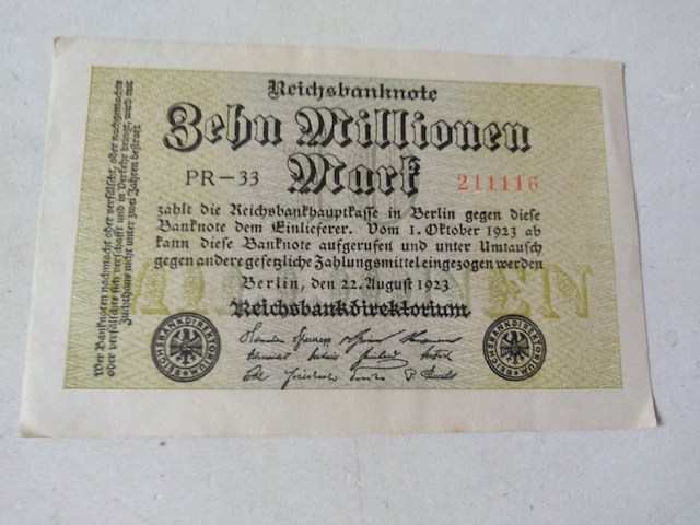 10 MILIONA MARAKA Nemačka 1923.god.