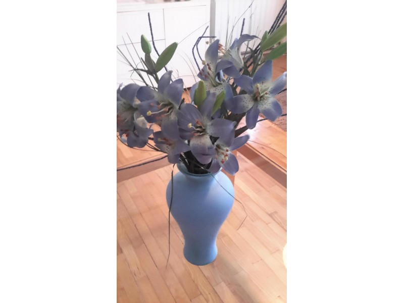 Plavi cvetovi sa vazom snizeno