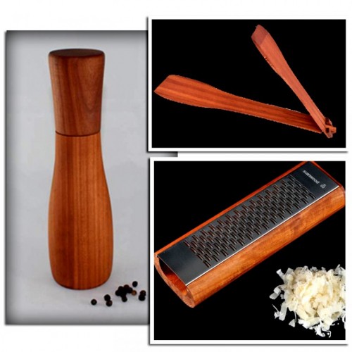 Wood Holz set rende + mlin za biber + štipaljka