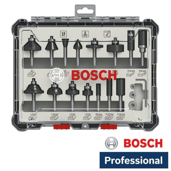 BOSCH ® 15-delni set glodala za drvo – držač od 8 mm Profi