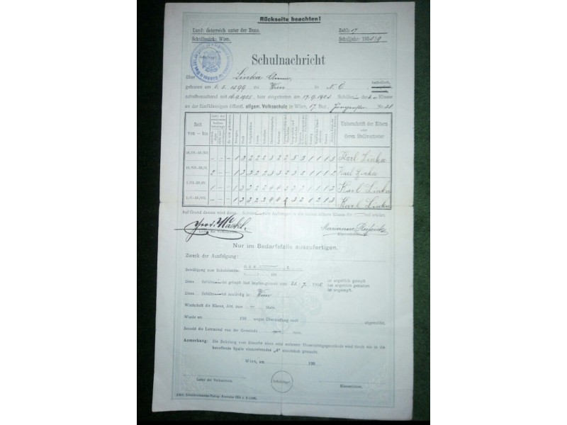 Br:26 Nemacko Svedocanstvo za perijod 1908/09 god. Opis
