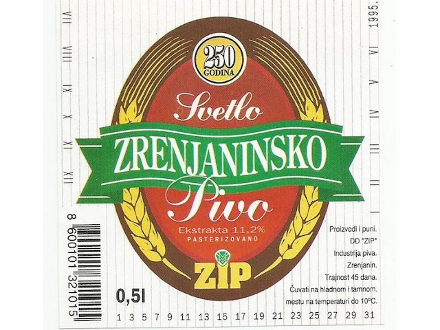 Zrenjaninsko Pivo etiketa iz 1995.