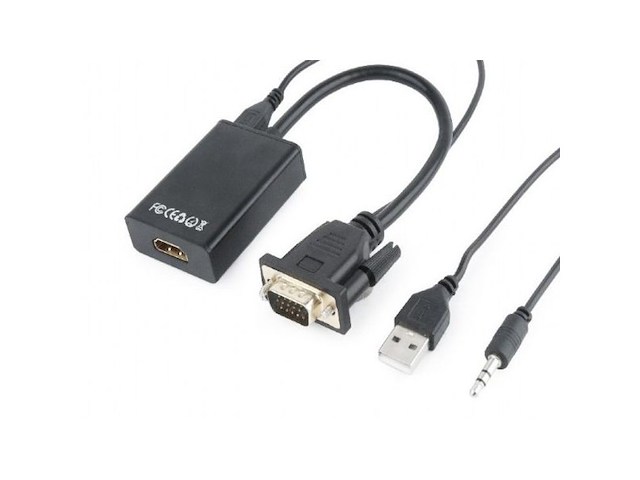 A-VGA-HDMI-01 Gembird VGA to HDMI and audio cable, single port, black WITH AUDIO