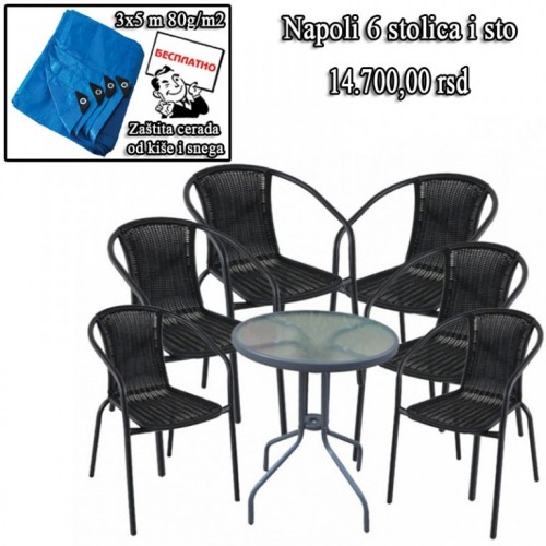 Baštenska garnitura Napoli 6 stolice i sto + poklon cerada 3x5 m