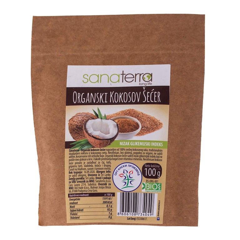 sanaterra šećer kokosov organic 100g sanaterra