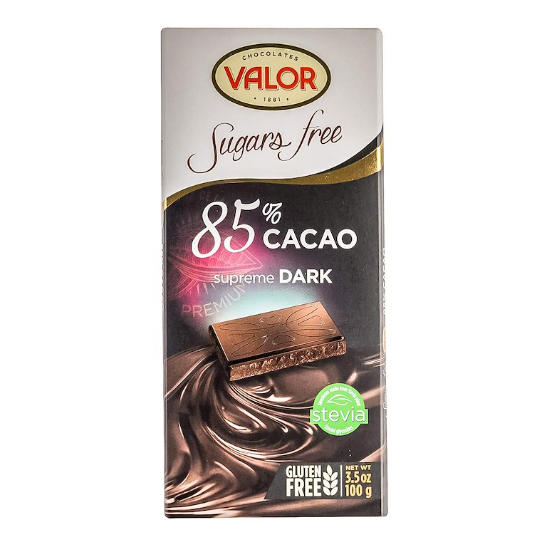 Valor čokolada 85% kakaa bez šeć stevija 100g Valor