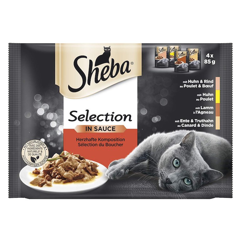 Sheba Cuisine kompletna hrana za odrasle macke-sa piletinom, govedinom, zecetinom, i curetinom 85 g