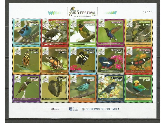 bc Colombia Kolumbija 2018. Ptice,fauna,cist blok
