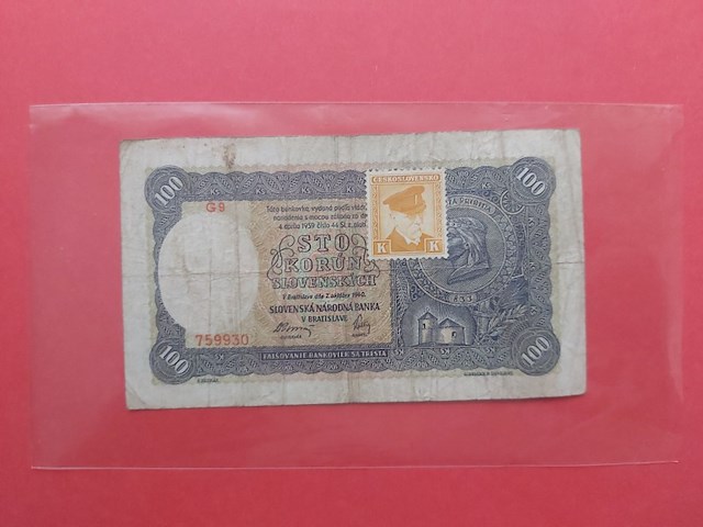 Slovacka 100 Korun 1940 Czechoslovakia 1946