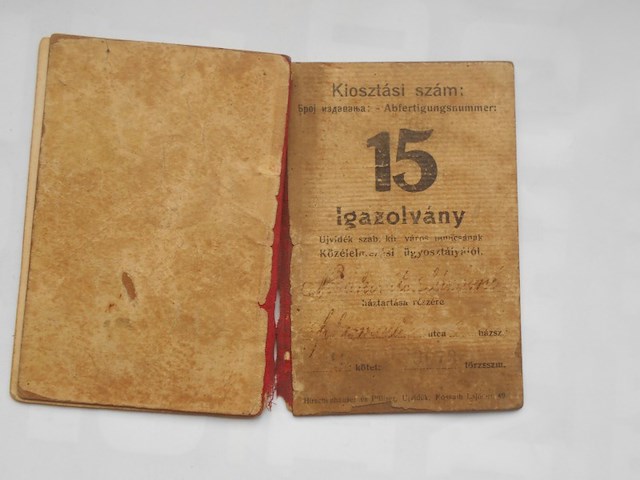Knjižica za opštu prehranu, mađarska okupacija NS