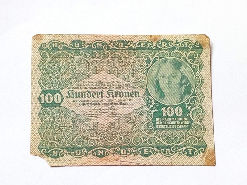 100 Kronen 1922.godine - Austrija -