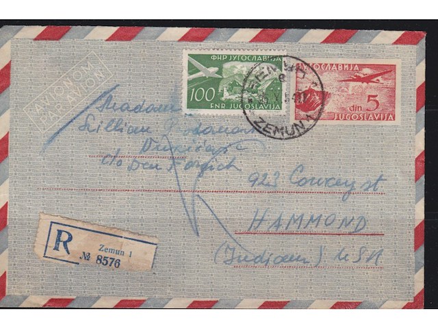 YU 1951 Avionska koverta Zemun Hamond