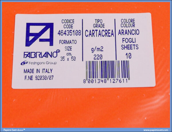 Karton B3 35x50cm ARANCIO – NARANDŽASTI 1/10, Fabriano