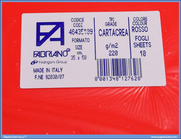 Karton B3 35x50cm crveni rosso 1/10, Fabriano