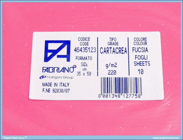 Karton B3 35x50cm roze fuscia 1/10, Fabriano