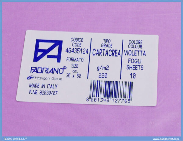 Karton B3 35x50cm svetlo ljubičasti violetta 1/10, Fabriano