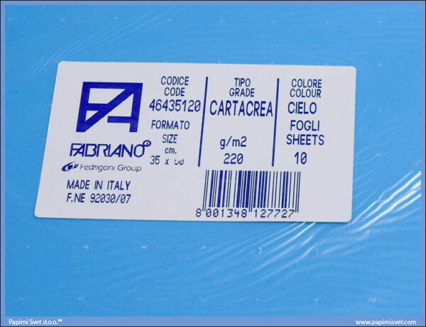 Karton B3 35x50cm svetloplavi CIELO 1/10, Fabriano