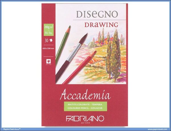 Slikarski blok Accademia Disegno Drawing 200gr 420x594mm 1/30, Fabriano
