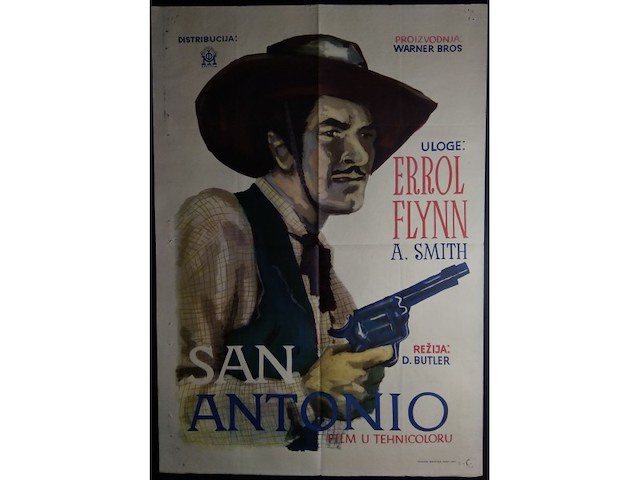 SAN ANTONIO (1945) Errol Flynn FILMSKI PLAKAT