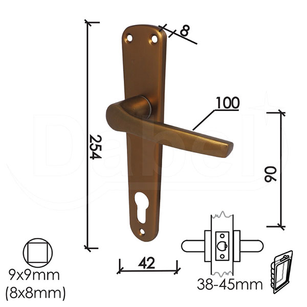 Kvaka šild za vrata DOLČE-S F4 90/42/205/8/100/8/9 Cil