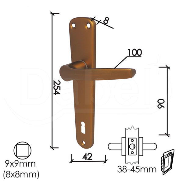 Kvaka šild za vrata DOLČE-S F4 90/42/205/8/100/9 .Klj DBP2