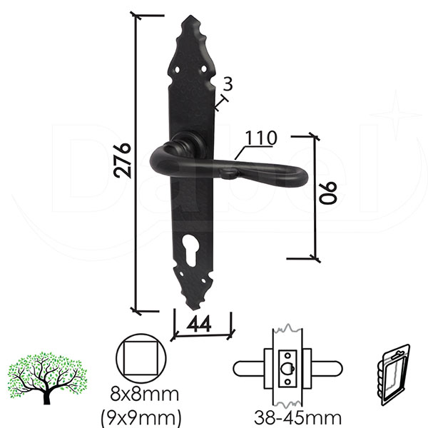 Kvaka šild za vrata MILICA Crna 90/44/276/3/110/8/9 Cil DBP3