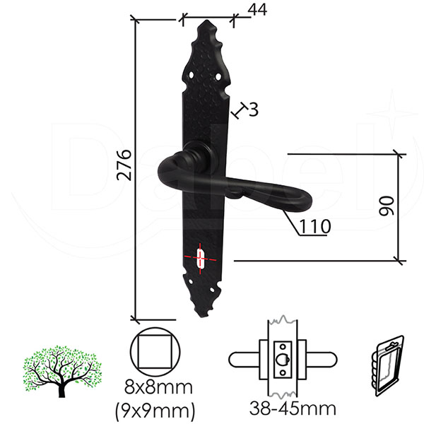 Kvaka šild za vrata MILICA Crna 90/44/276/3/110/8/9 .Klj DBP3