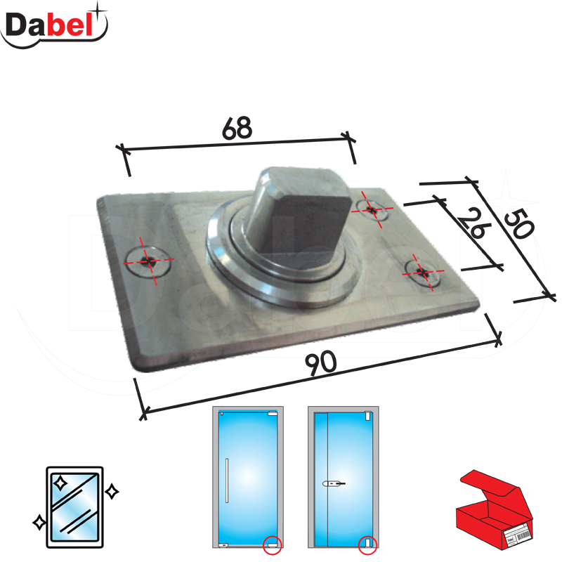 Šarka za staklena vrata SP8000 Inox 90x50mm ležiste donje za staklena vrata sa vijcima