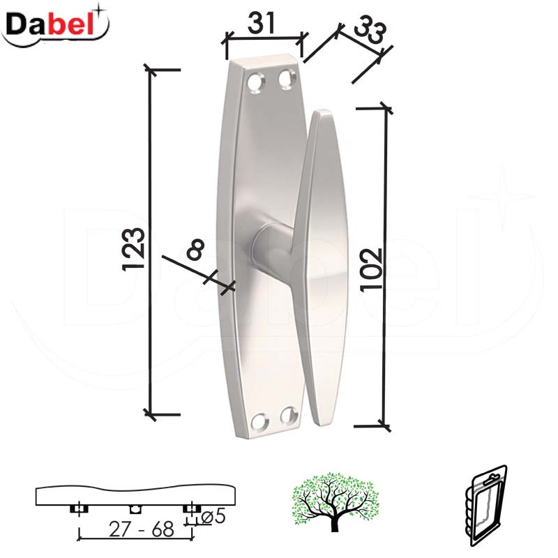 Ručica za prozore TRIB-P F1 fi5/5/31x123x8/33/102/27-68mm DBP2