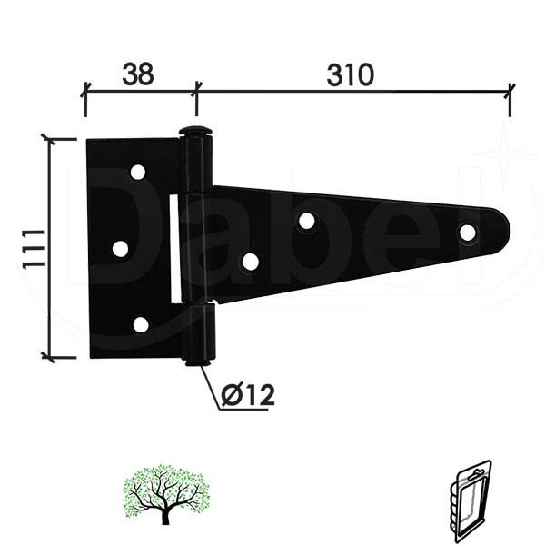 Šarka brodska za vrata SP5 Crna 300x111x38/fi12mm