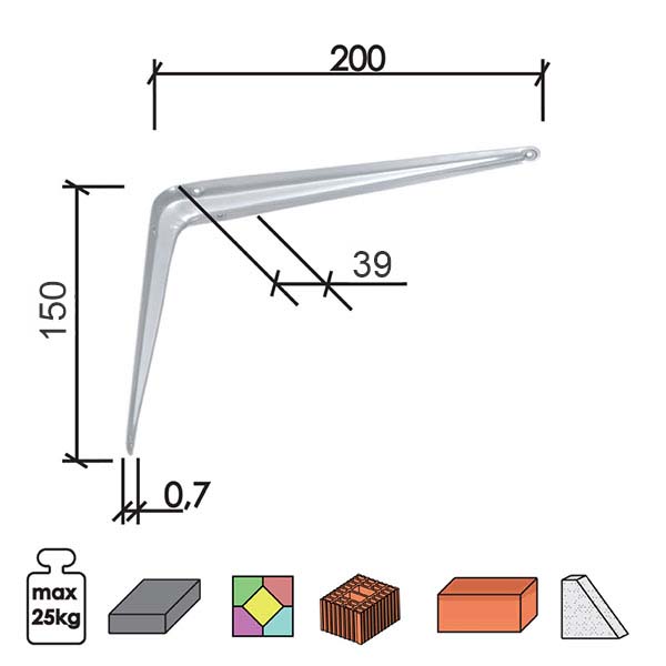 Nosač police konzolni N1103 Bela 150×200/39/0,7mm
