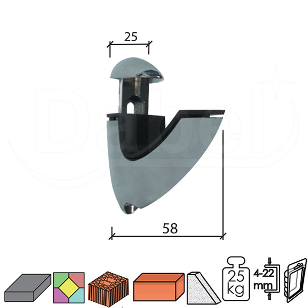 Nosač za staklenu policu N50 Hr 25/58/4-22mm 25kg DBP1